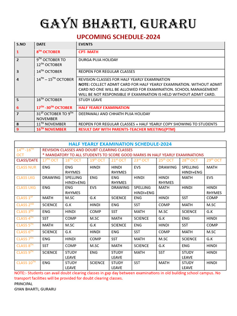 Gyan Bharti Guraru 2024 Exam Schedule | PDF