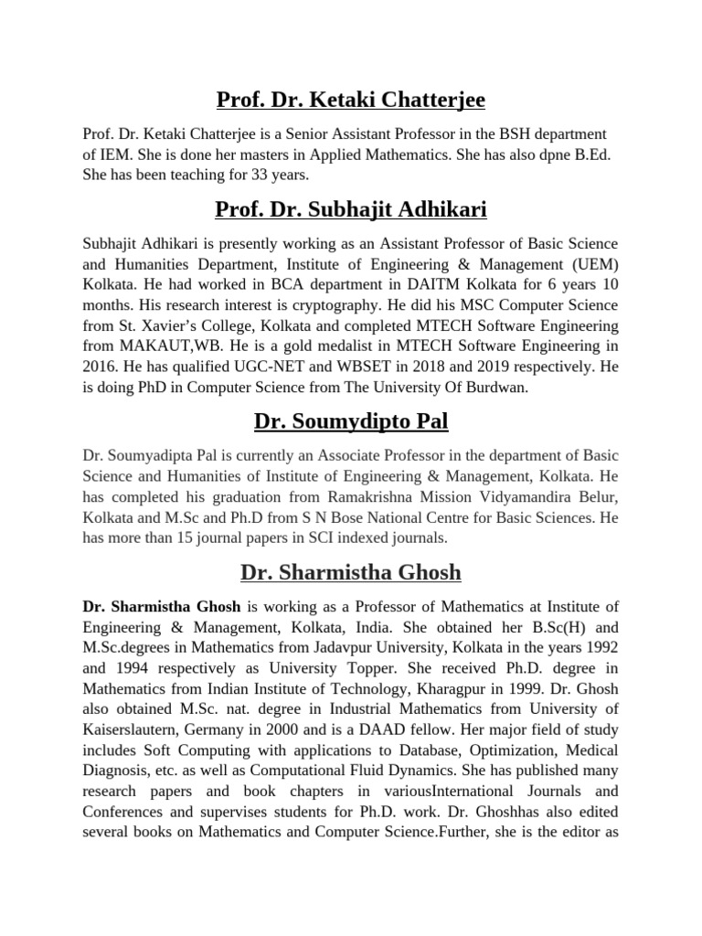 Introduction of Session Chairs | PDF | Doctor Of Philosophy | Kolkata