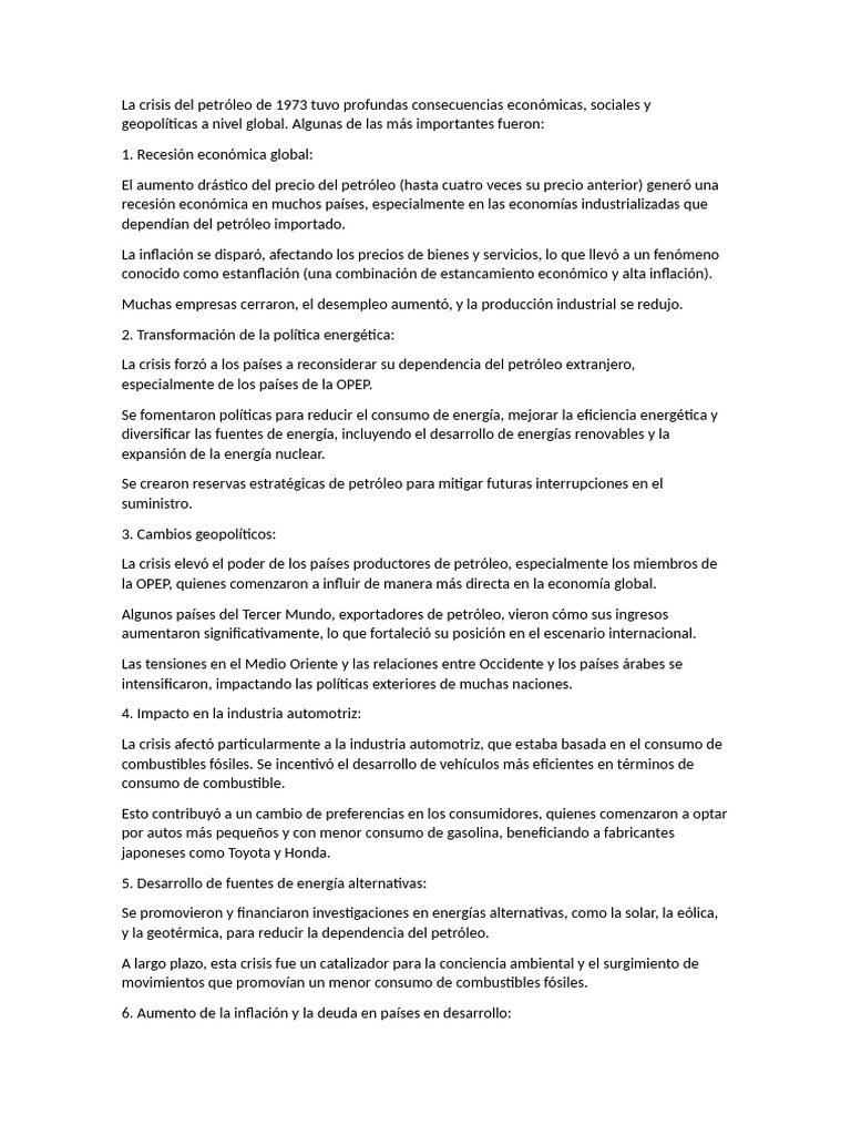 La Crisis Del Petróleo de 1973 | PDF | Crisis petrolera de 1973 | OPEP