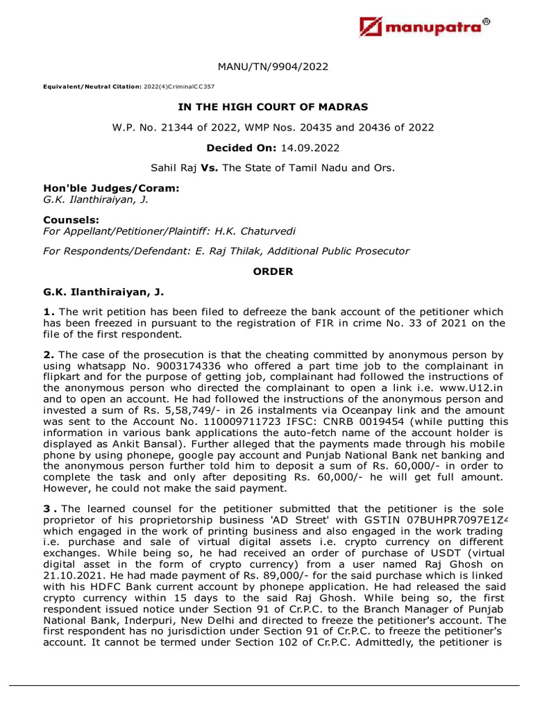 Sahil Raj Vs The State of Tamil Nadu and Ors ...