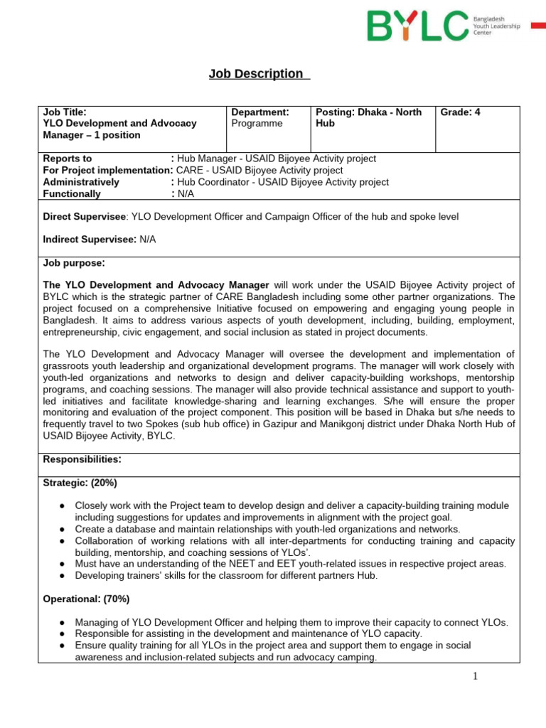 YLO Development Manager for USAID Project | PDF | Mentorship | Capacity ...