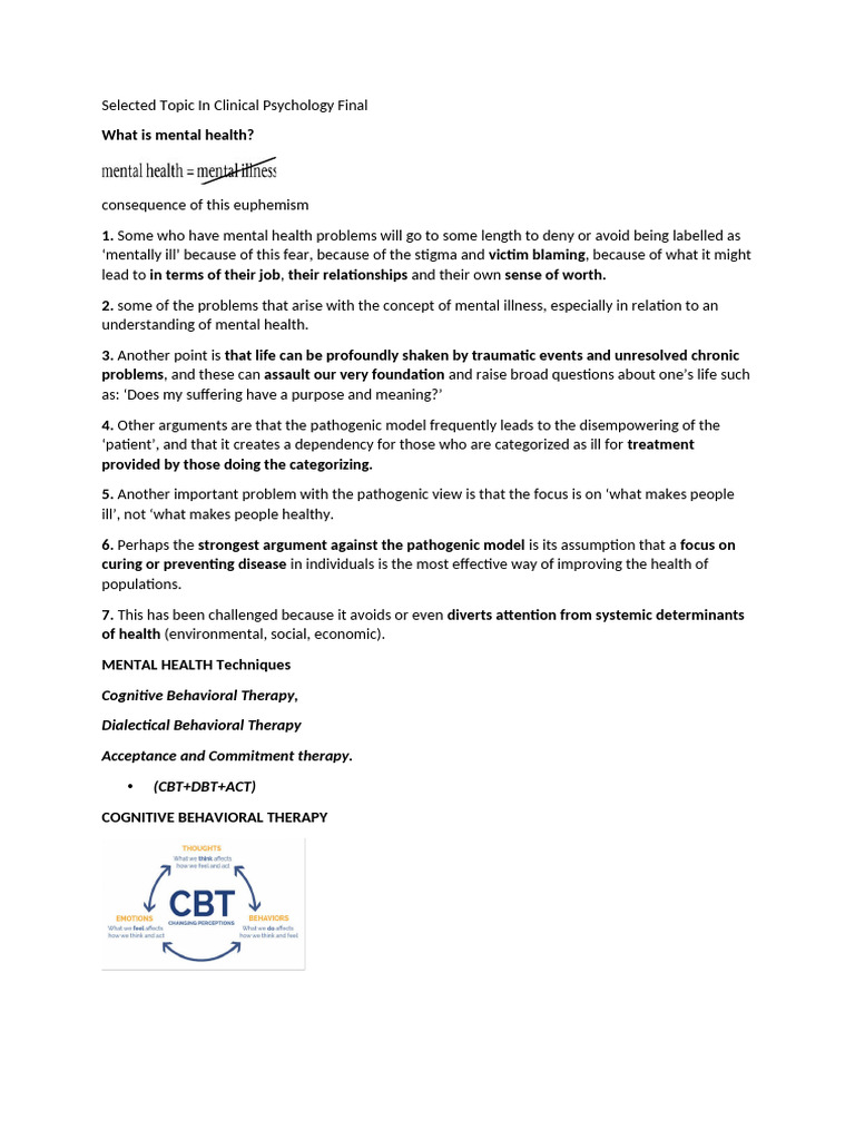 Selected Topic in Clinical Psy Final | PDF | Dialectical Behavior Therapy | Obsessive–Compulsive ...