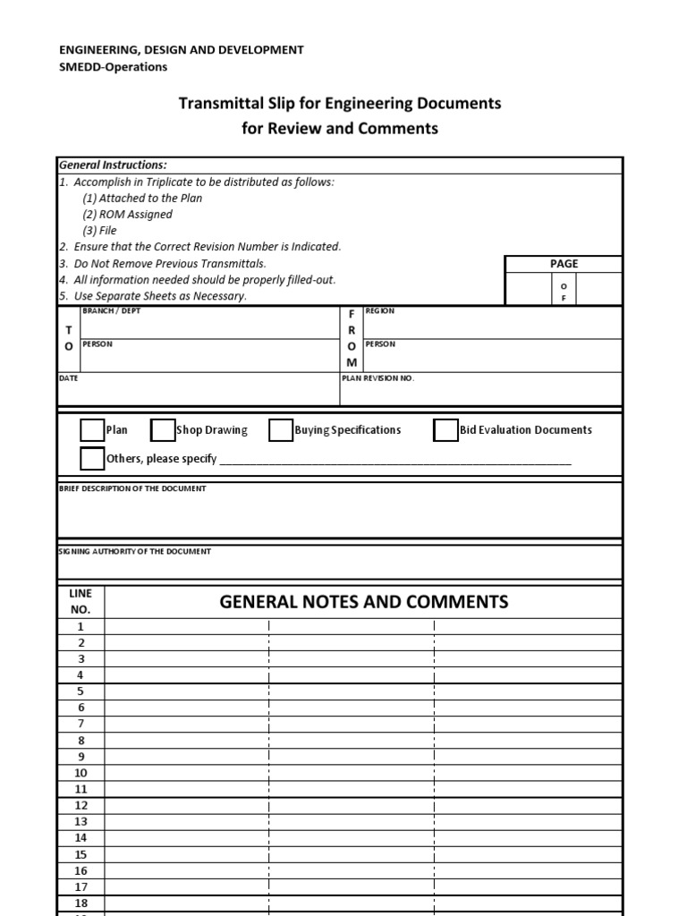 Engineering Document Transmittal Slip | PDF