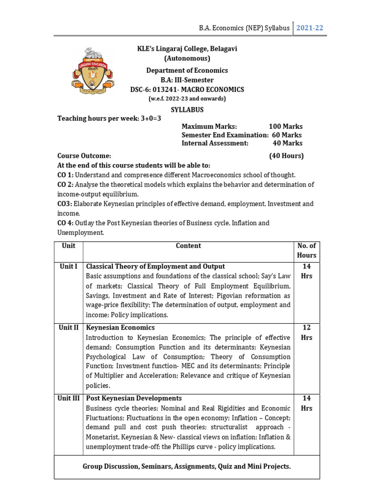 Syllabus - Macro Economics | PDF | Macroeconomics | Keynesian Economics