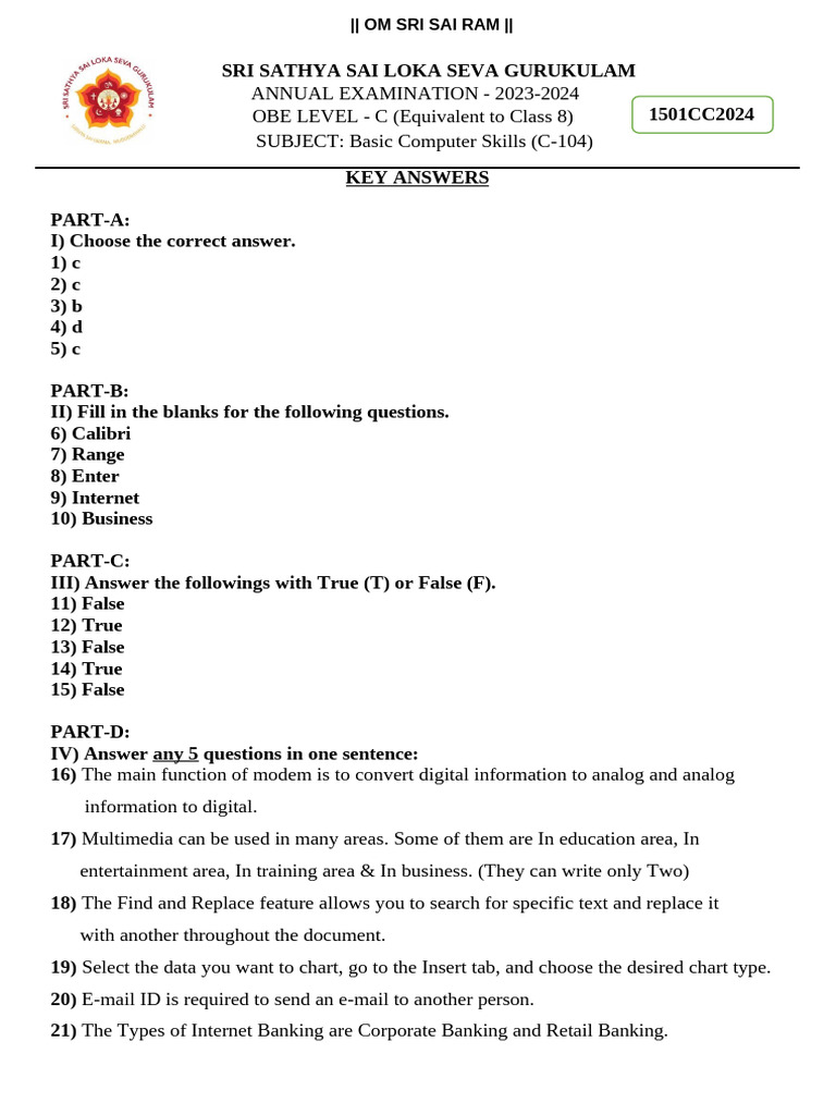 CB8th Annual Exam_Answer_Sheet - C | PDF