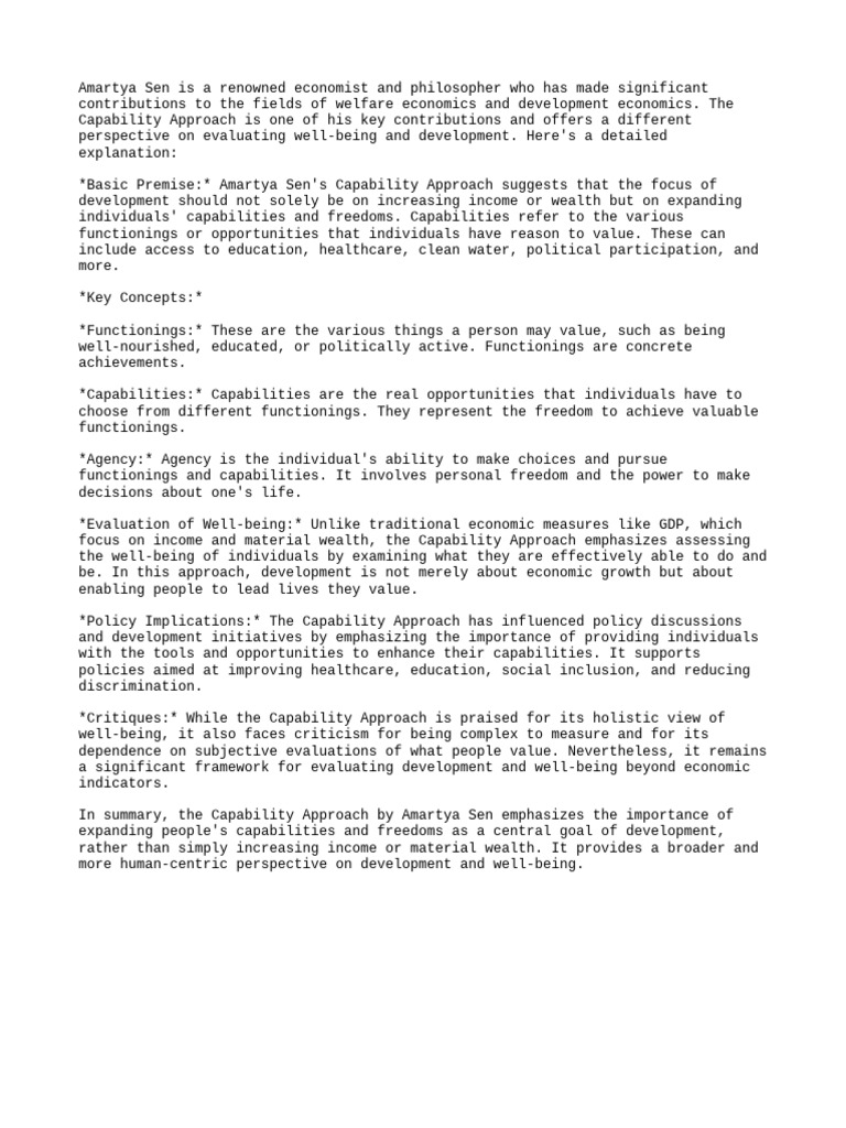 Amartya Sen's Capability Approach Explained | PDF | Liberal Arts ...