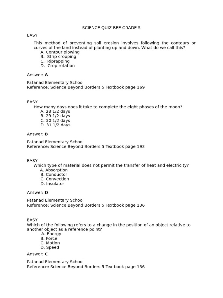 Science Quiz Bee Grade 5 Questions | PDF | Fertilisation | Sperm