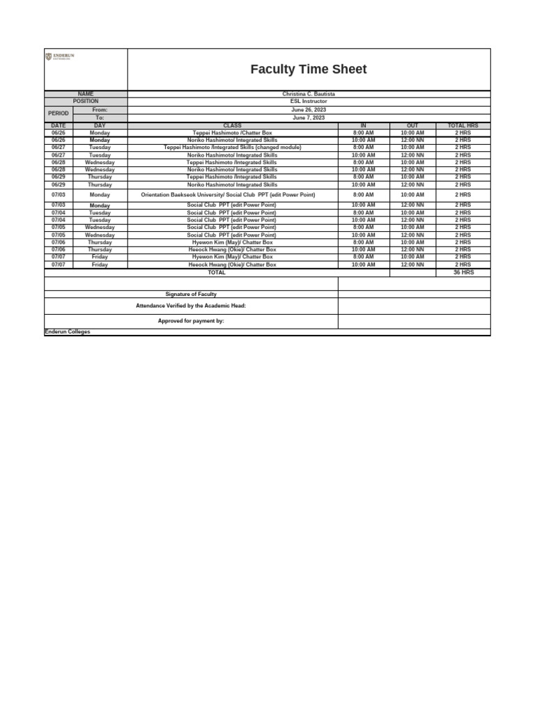 TIMESHEET Bautista, Christina July 10 - July 21 | PDF