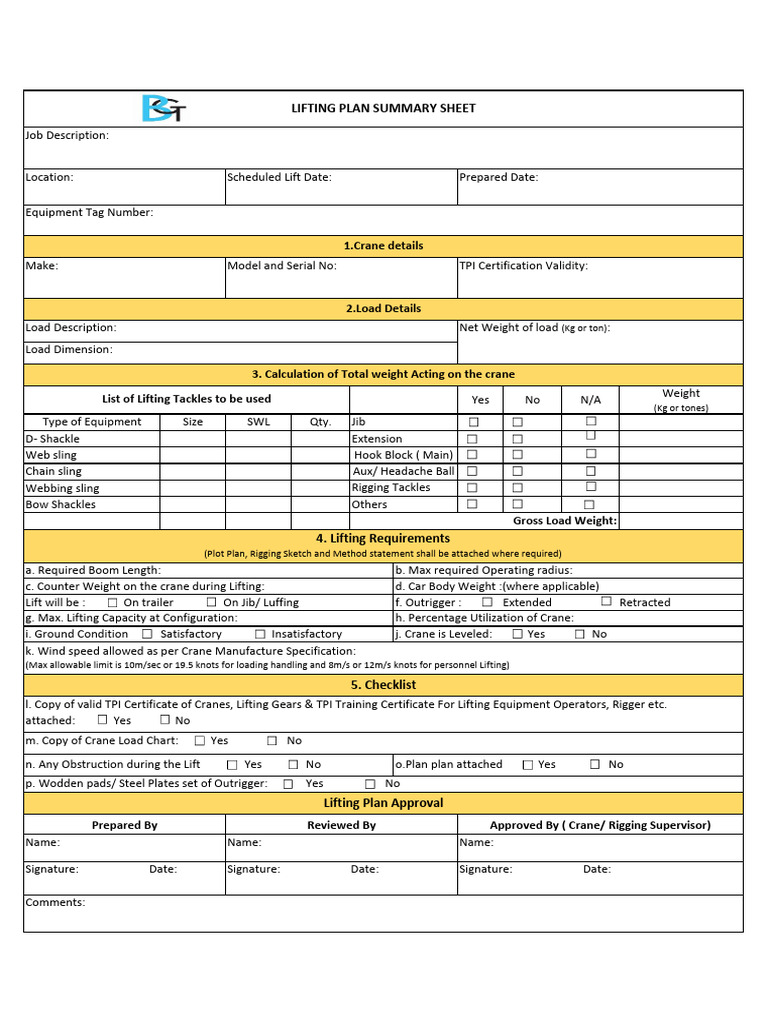 Lifting summary Plan | PDF | Crane (Machine)