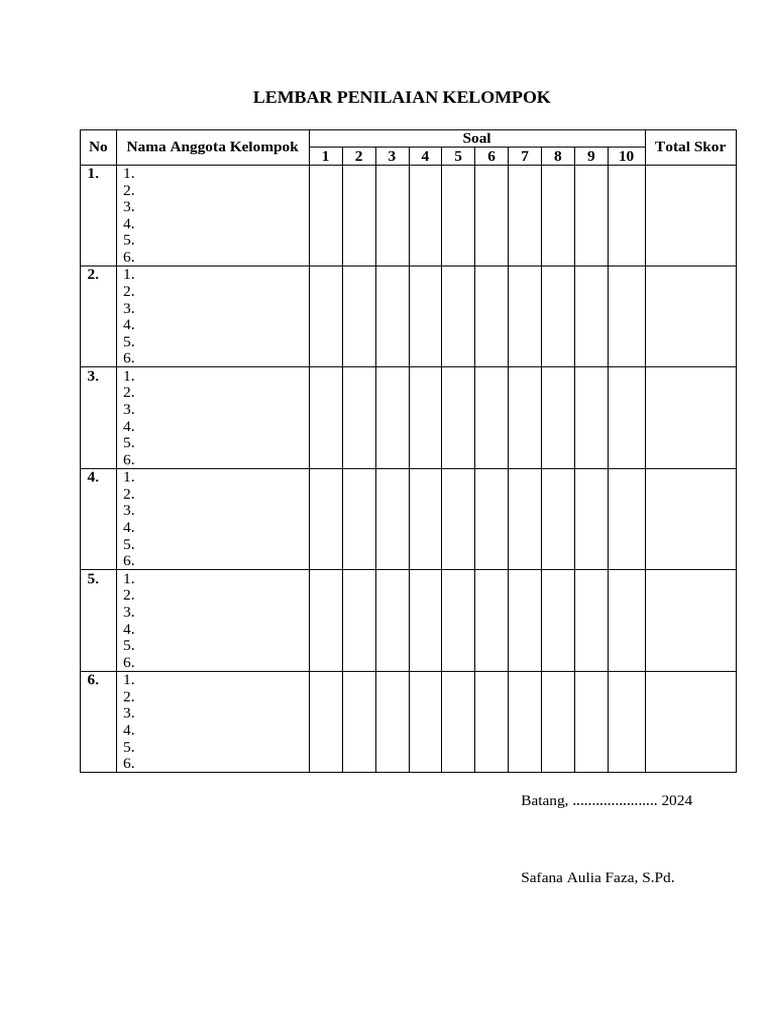 LEMBAR PENILAIAN KELOMPOK | PDF
