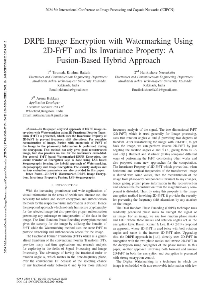 DRPE Image Encryption With Watermarking Using 2D-FrFT and Its Invariance Property A Fusion-Based ...