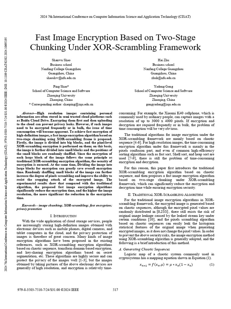 Fast Image Encryption Based On Two-Stage Chunking Under XOR-Scrambling ... Fast Image Encryption Based On Two-Stage Chunking Under XOR-Scrambling ...