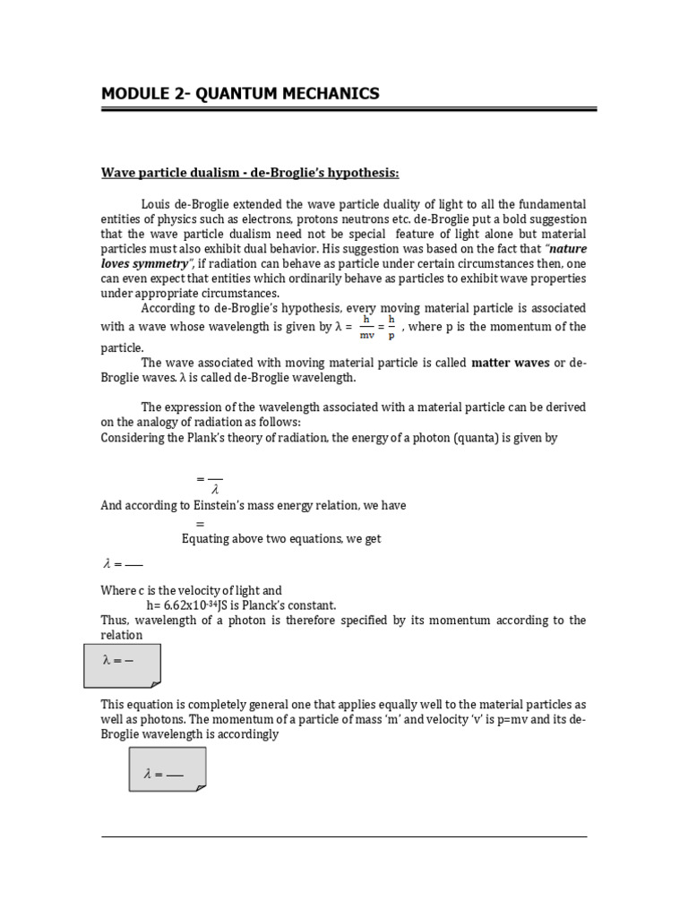 Module - 2 Quantum Mechanics | PDF | Waves | Uncertainty Principle