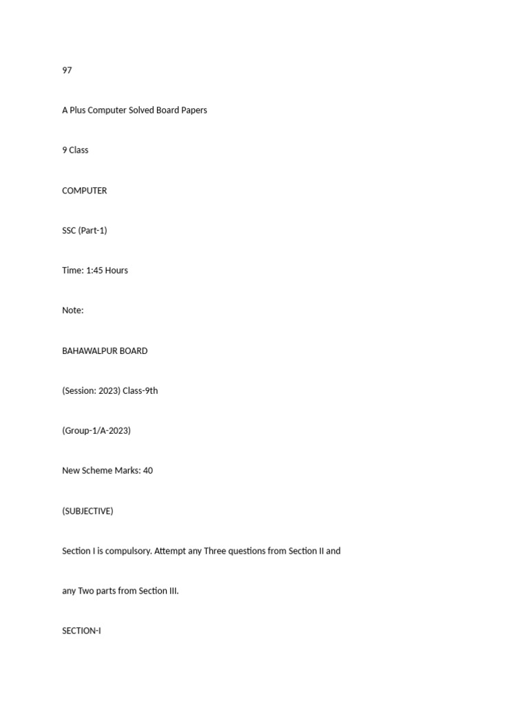 9th BWP Board Paper Short and Long 2023 | PDF