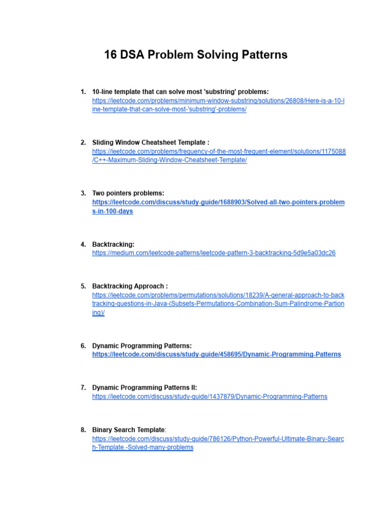 16 DSA Problem Solving Patterns | PDF | Computer Science | Applied ... 16 DSA Problem Solving Patterns | PDF | Computer Science | Applied ...