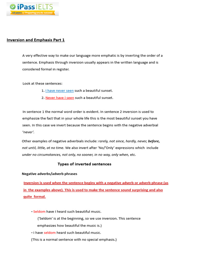 Inversion Grammar Explanation | PDF | Adverb | Verb