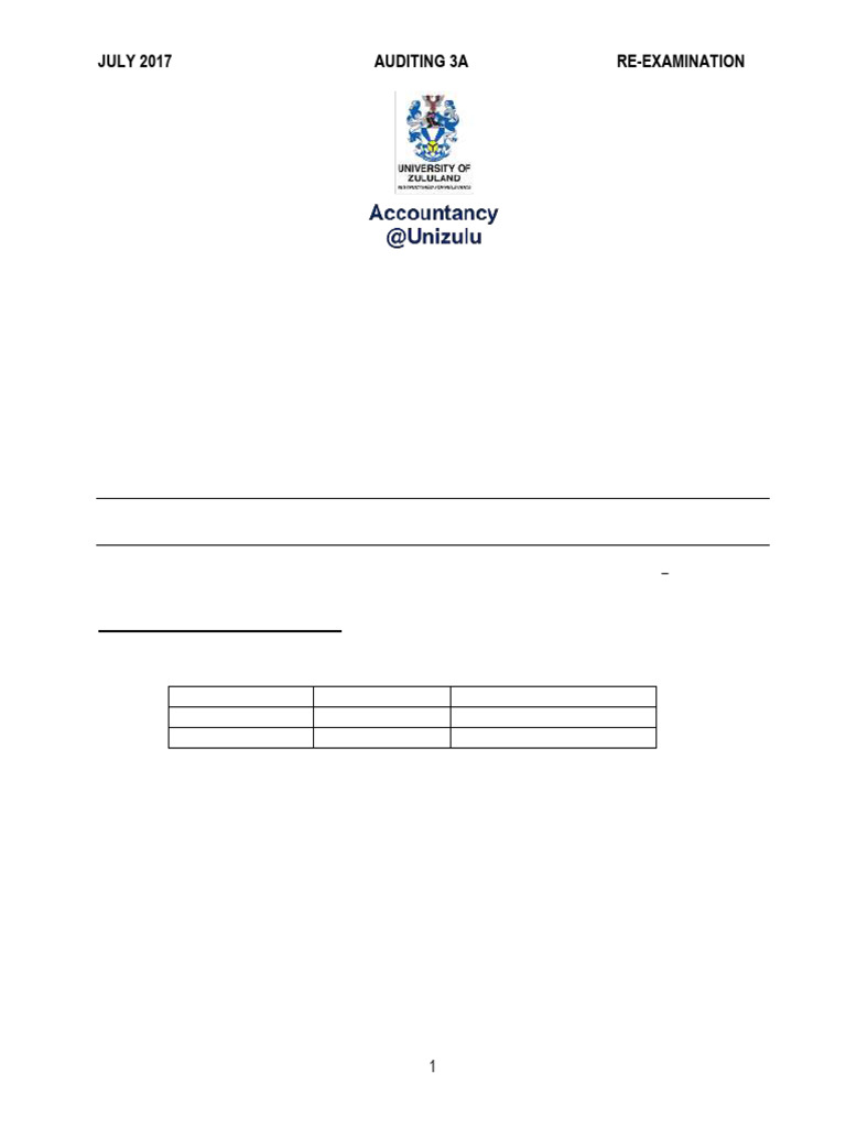 2017 Auditing 3A - Re-Examination Question Paper For Practice | PDF ...
