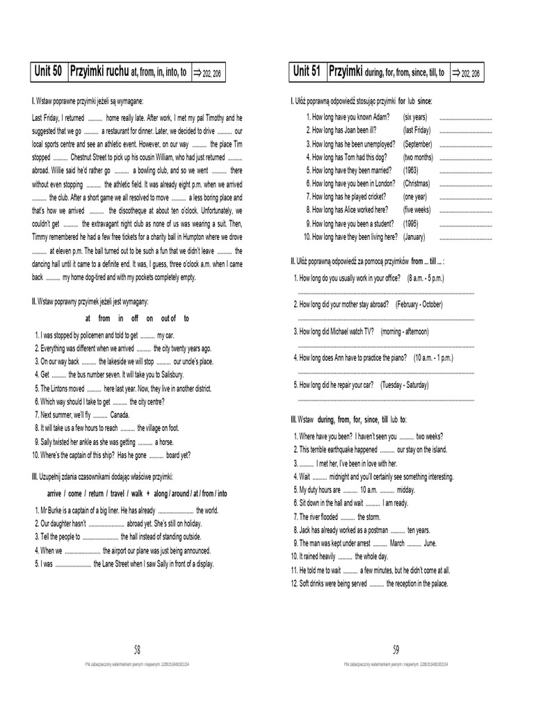 Przyimki Ruchu Cwiczenia | PDF