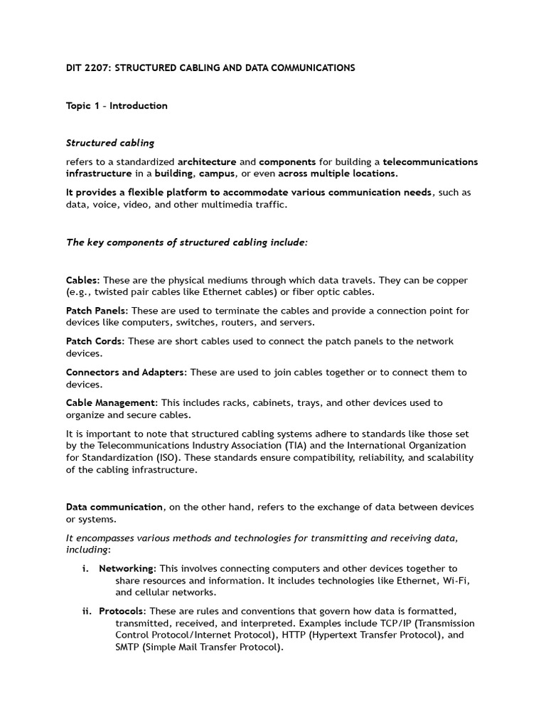 Dit 2207 Structured Cabling and Data Communications | PDF | Computer Network | Voltage