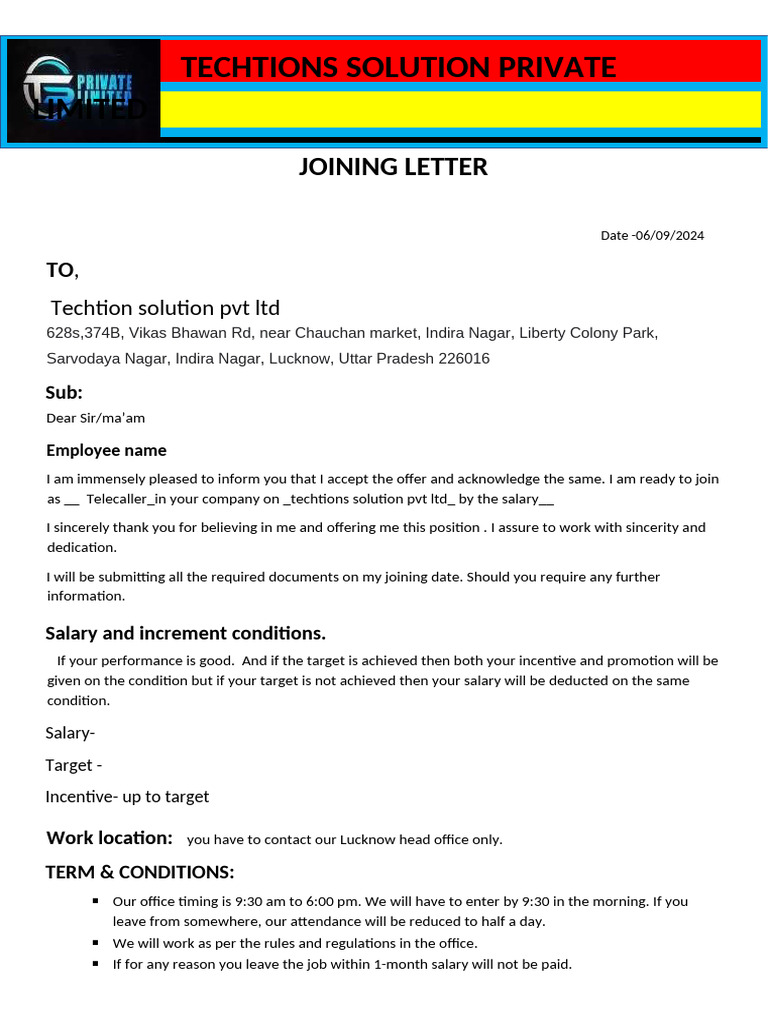 Empolyee Joining Letter (2) | PDF