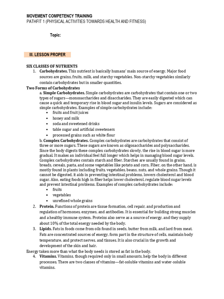 PATHFIT-1_Module_4-LESSON-PROPER | PDF | Carbohydrates | Vitamin