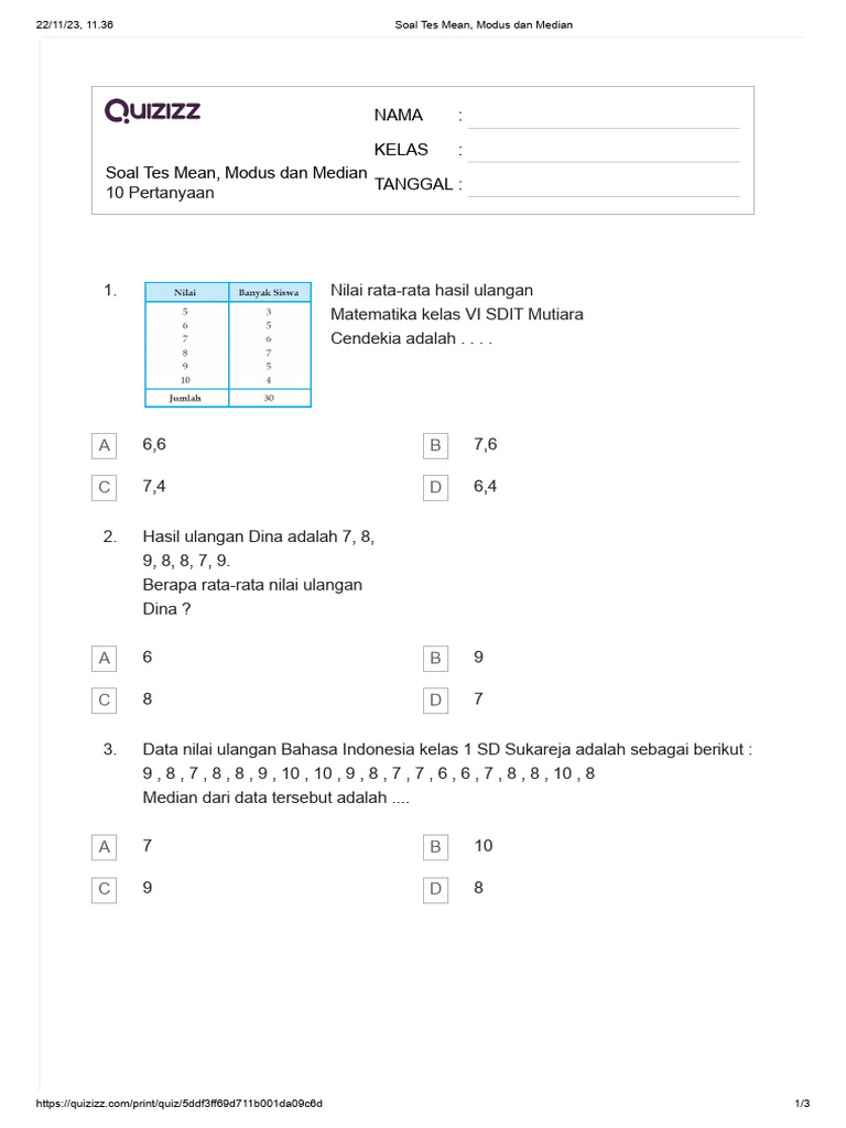 Soal Tes Mean, Modus Dan Median | PDF
