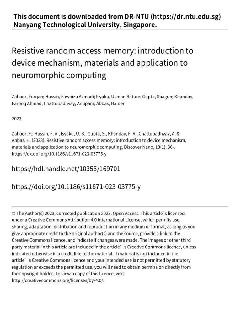 Resistive Random Access Memory: Introduction To Device Mechanism, Materials and Application To ...