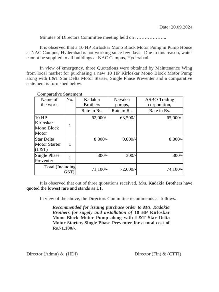 Purchase Approval for 10 HP Pump | PDF | Business | Technology ...