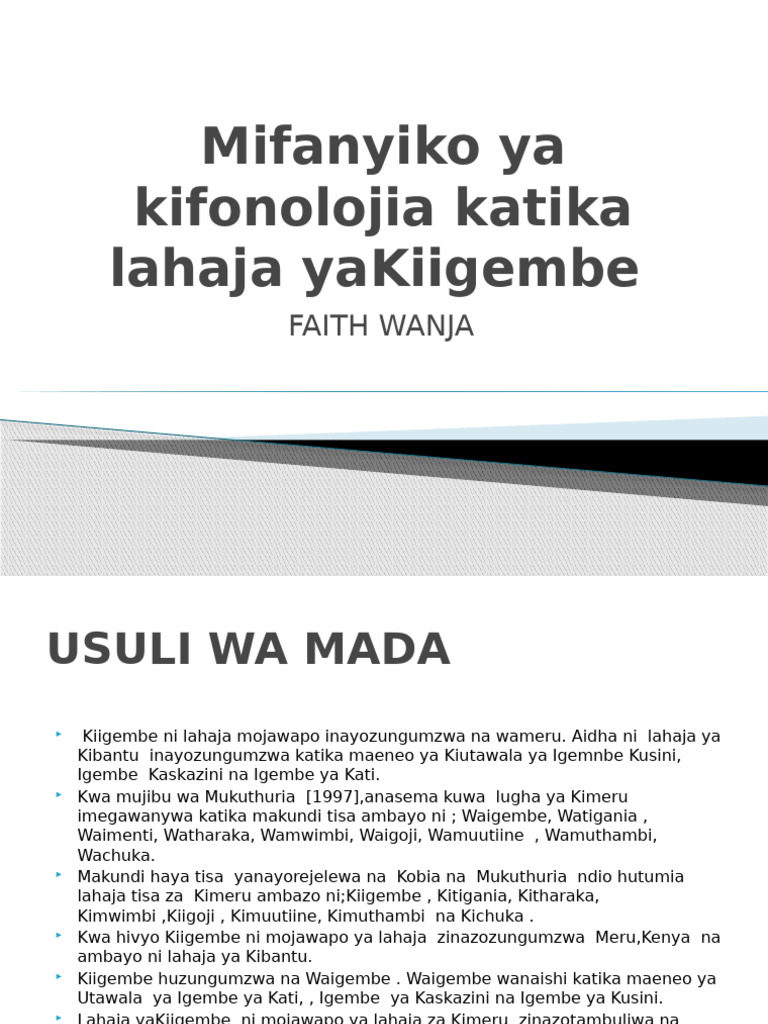 Mifanyiko Ya Kifonolojia Katika Lahaja YaKiigembe Powerpoint | PDF