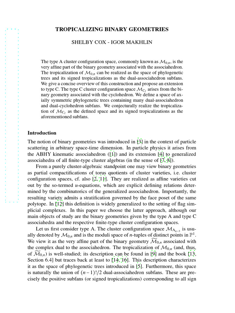 Tropicalizing Binary Geometries | PDF | Vertex (Graph Theory) | Vertex ...