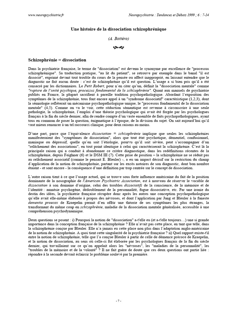 Histoire de la Dissociation Schizophrénique | PDF | Schizophrénie ...