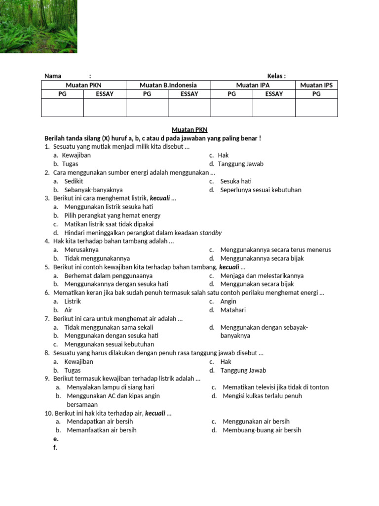 Soal Ulangan Harian | PDF