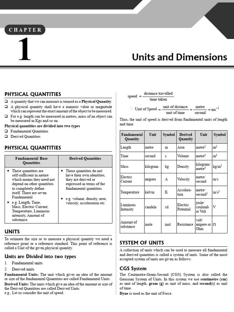 Units and Dimensions - Physics PDF | PDF | International System Of ...