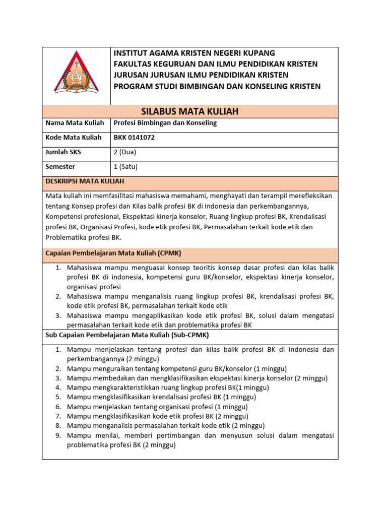 Silabus & RPS MK - Profesi BK - 2024 | PDF | Karier & Perkembangan