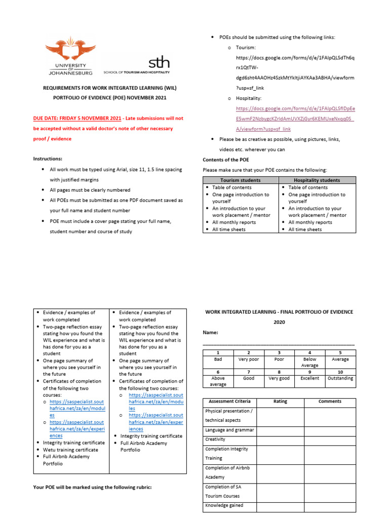 Instructions For WIL POE 2021 2 | PDF | Rubric (Academic)