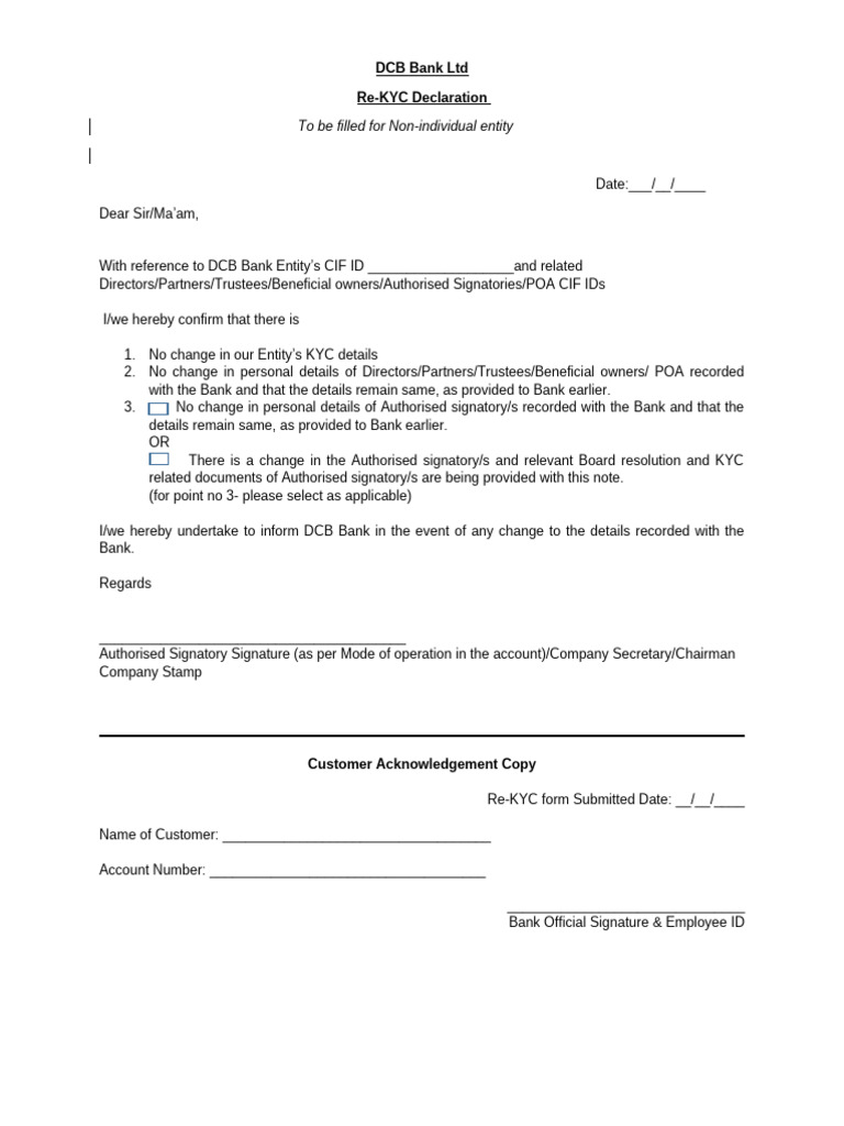 Re-KYC Declaration Non Individual Entity - 2 Form | PDF | Finance & Money Management | Law