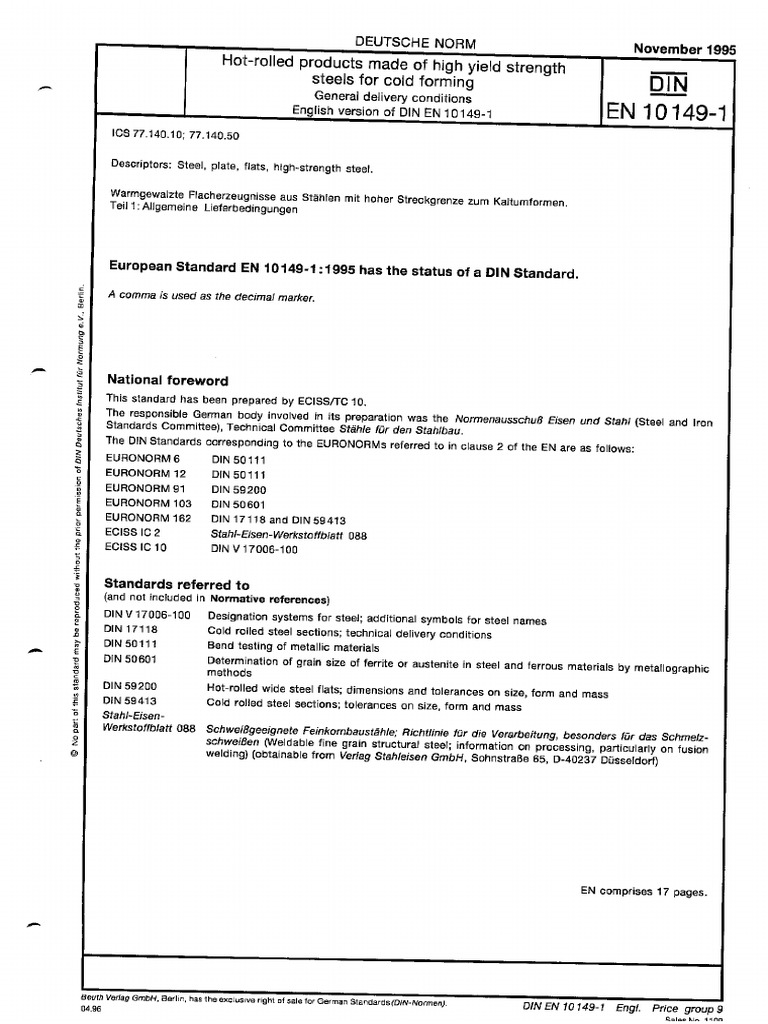 DIN EN 10149 1 (1995 11) EN Obs | PDF