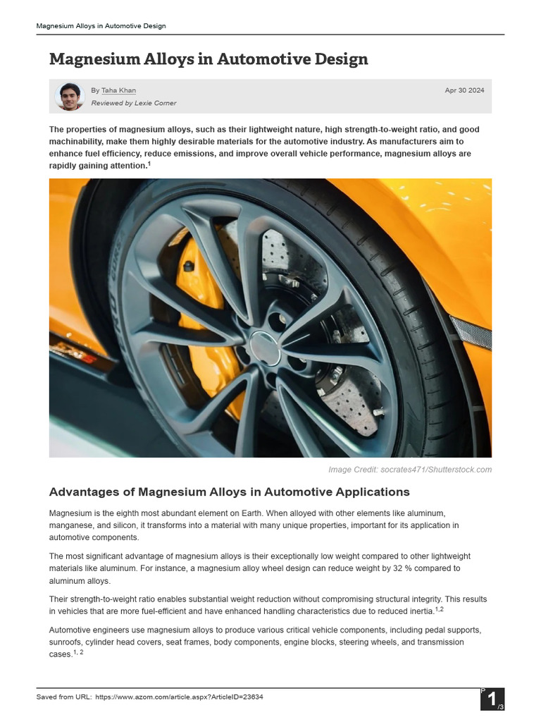 Magnesium Alloys in Car Design | PDF | Corrosion | Magnesium