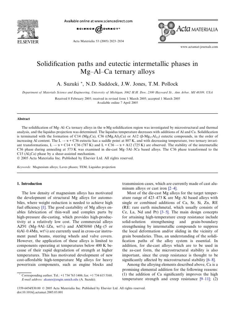 2 Solidification Paths and Eutectic Intermetallic Phases in | PDF | Magnesium | Chemistry