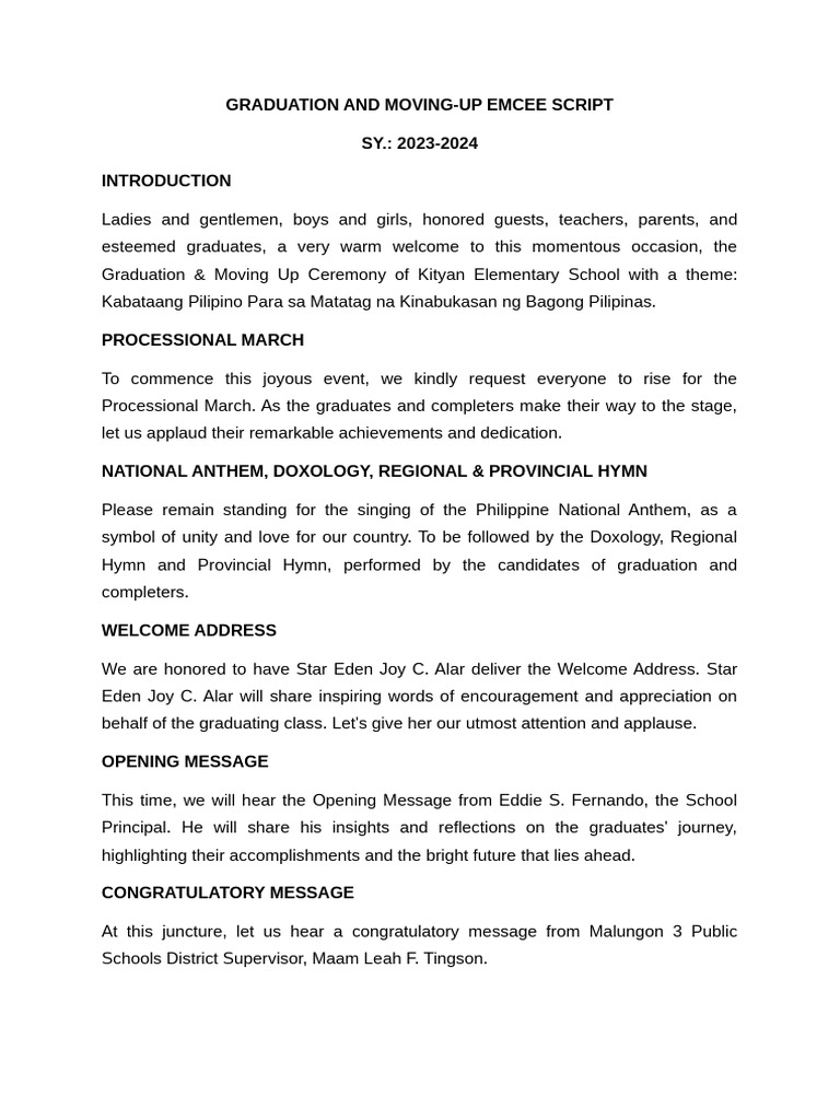 Emcee Script Graduation 2024 | PDF | Wellness