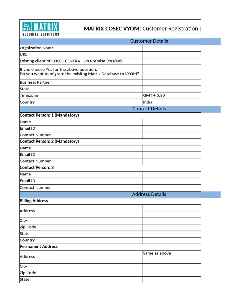COSEC VYOM - Customer Registration Form Updated | PDF