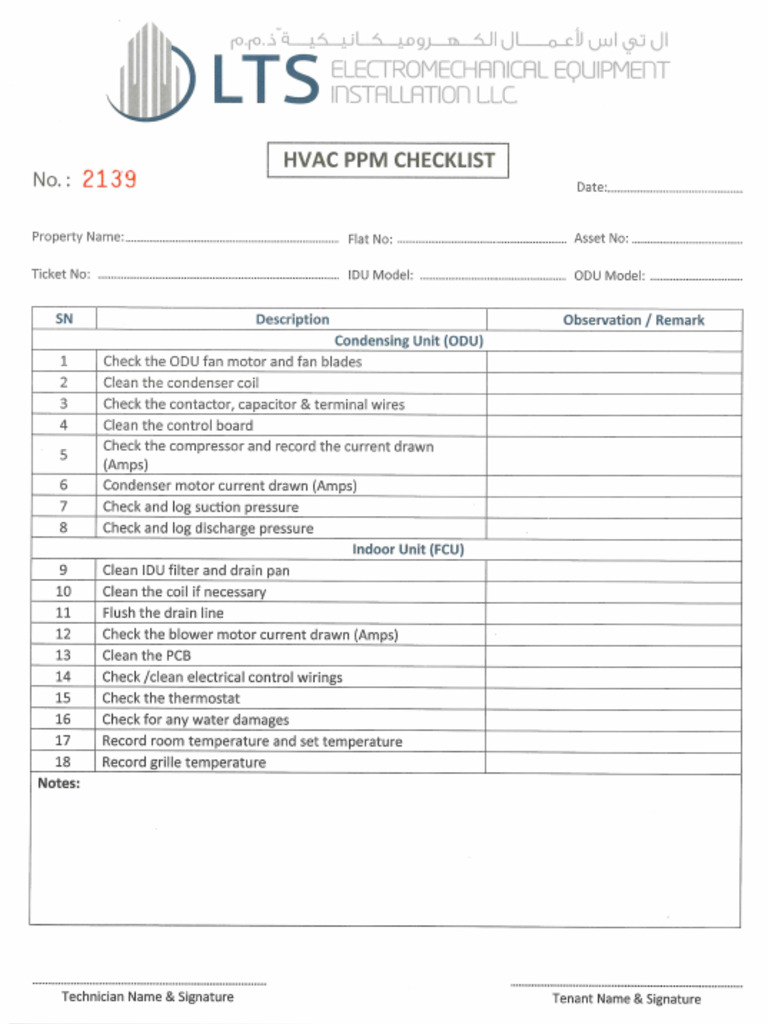 HVAC PPM Check List Paper From The Book | PDF
