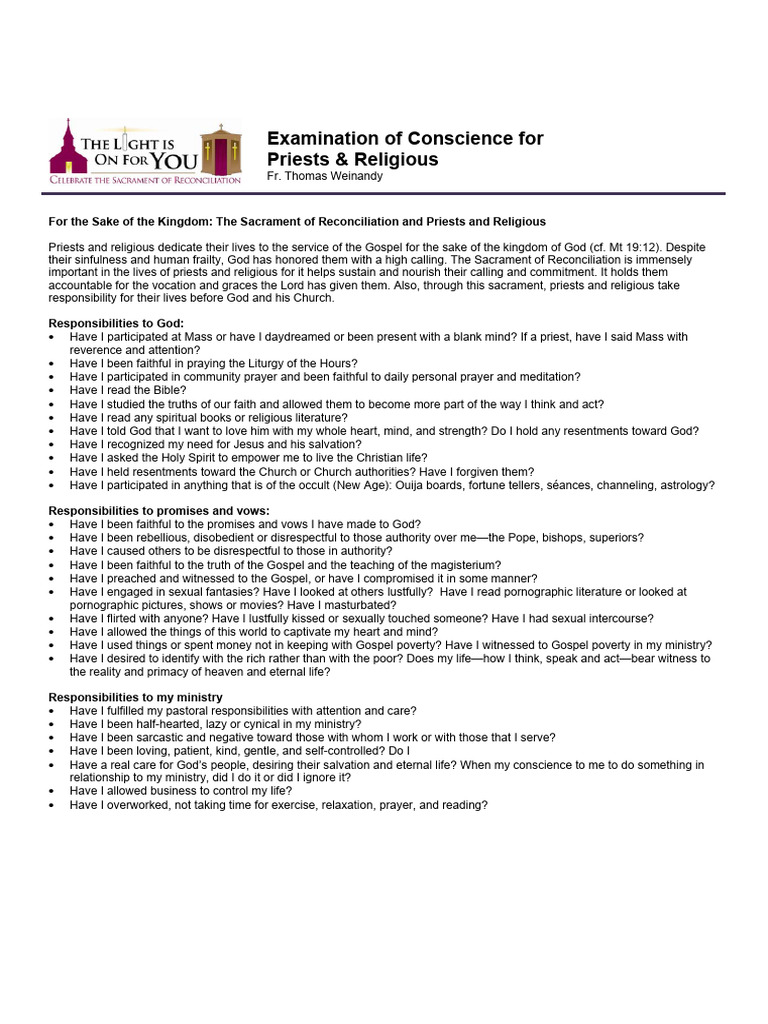 Examination of Conscience For Clergy | PDF | Sacraments | Catholic Church