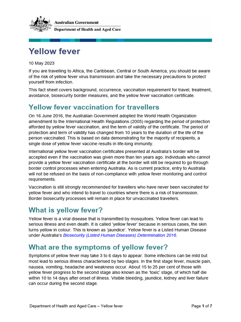 yellow-fever-fact-sheet | PDF | Yellow Fever | Vaccination