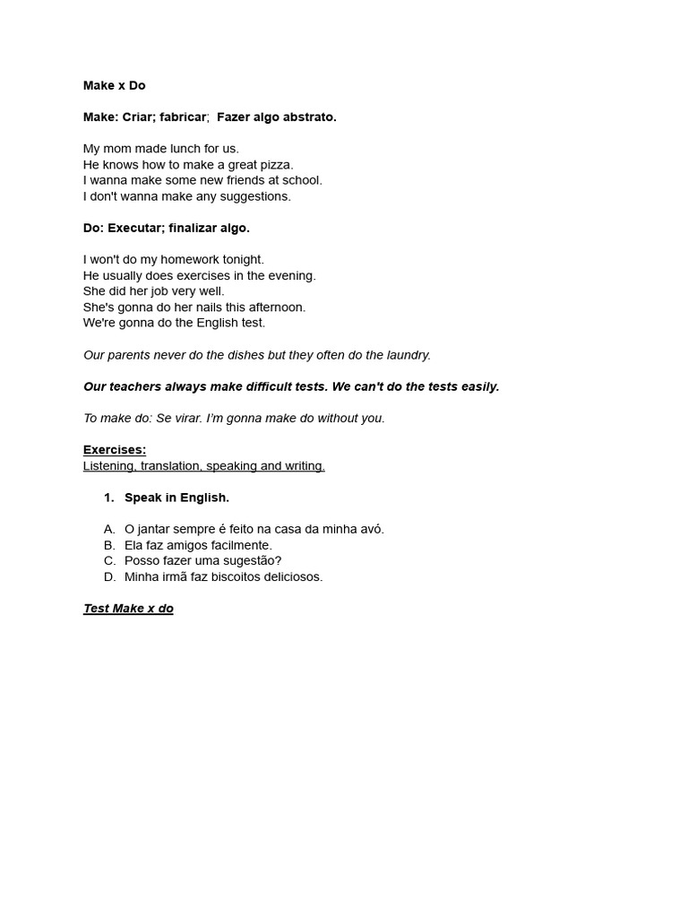 Understanding "Make" vs "Do" in English | PDF