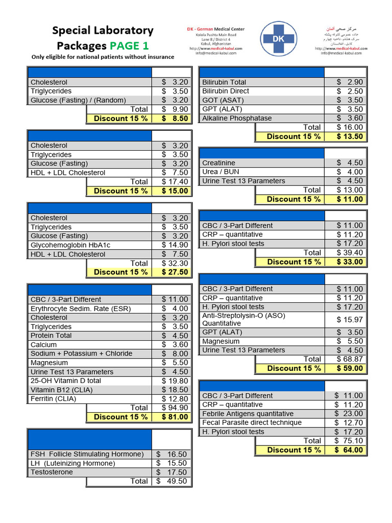 Special Laboratory Packages 12 - 08 - 2020 - A4 | PDF | Luteinizing ...