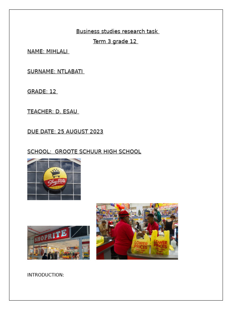 Shoprite Assesment | PDF | Economies