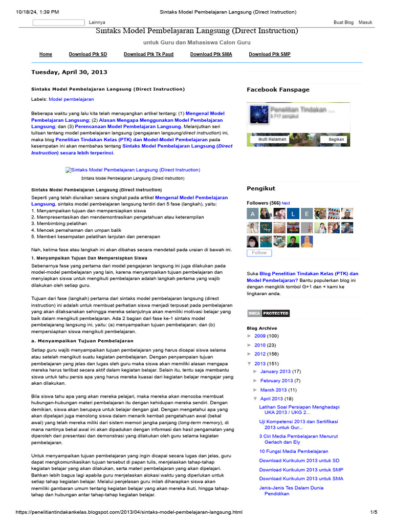 Sintaks Pembelajaran Langsung | PDF | Seni