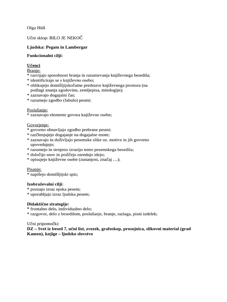 Ljudska Pegam in Lambergar - Dnevna Priprava | PDF