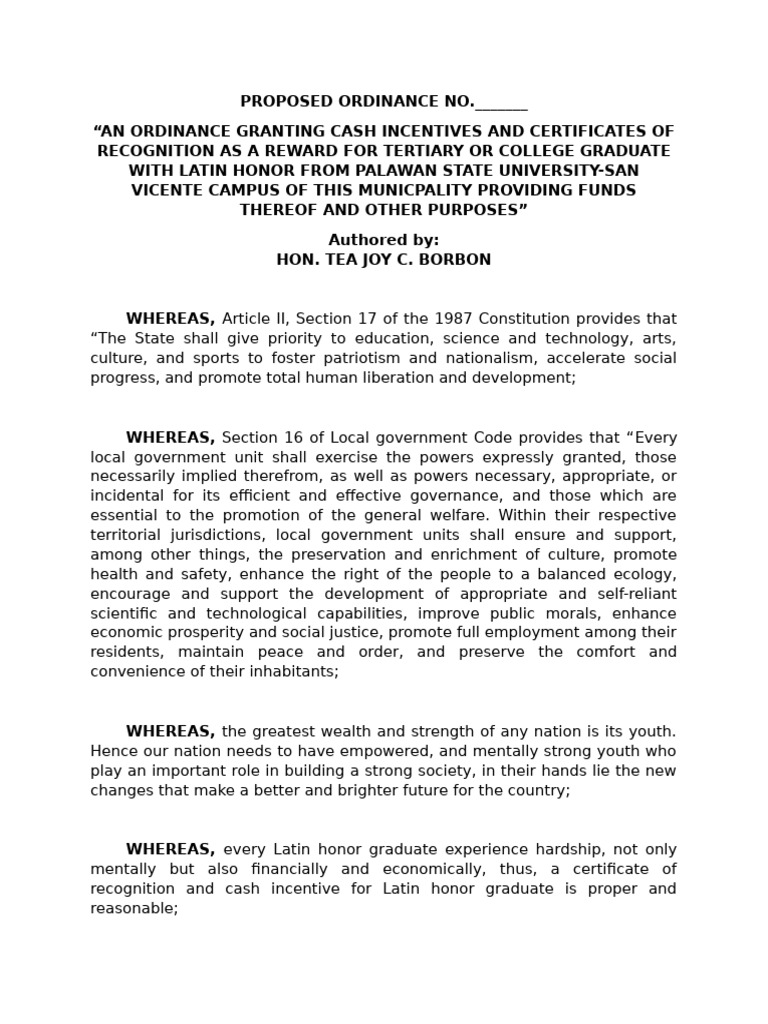 Ordinance For Latin Honor | PDF | Mayor | Repeal
